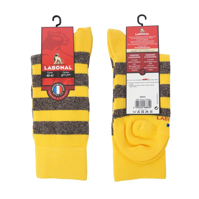 Chaussette rayée jaune - Labonal : vente chaussettes pour hommes La...